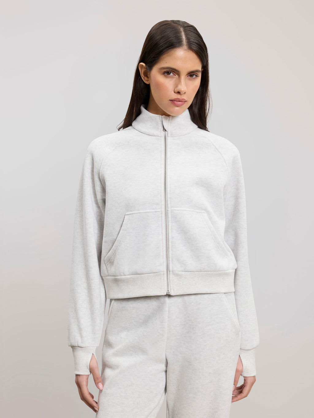 Womens Cosy Fleece Funnel Neck Jacket in Marl Grey | ARNE UK