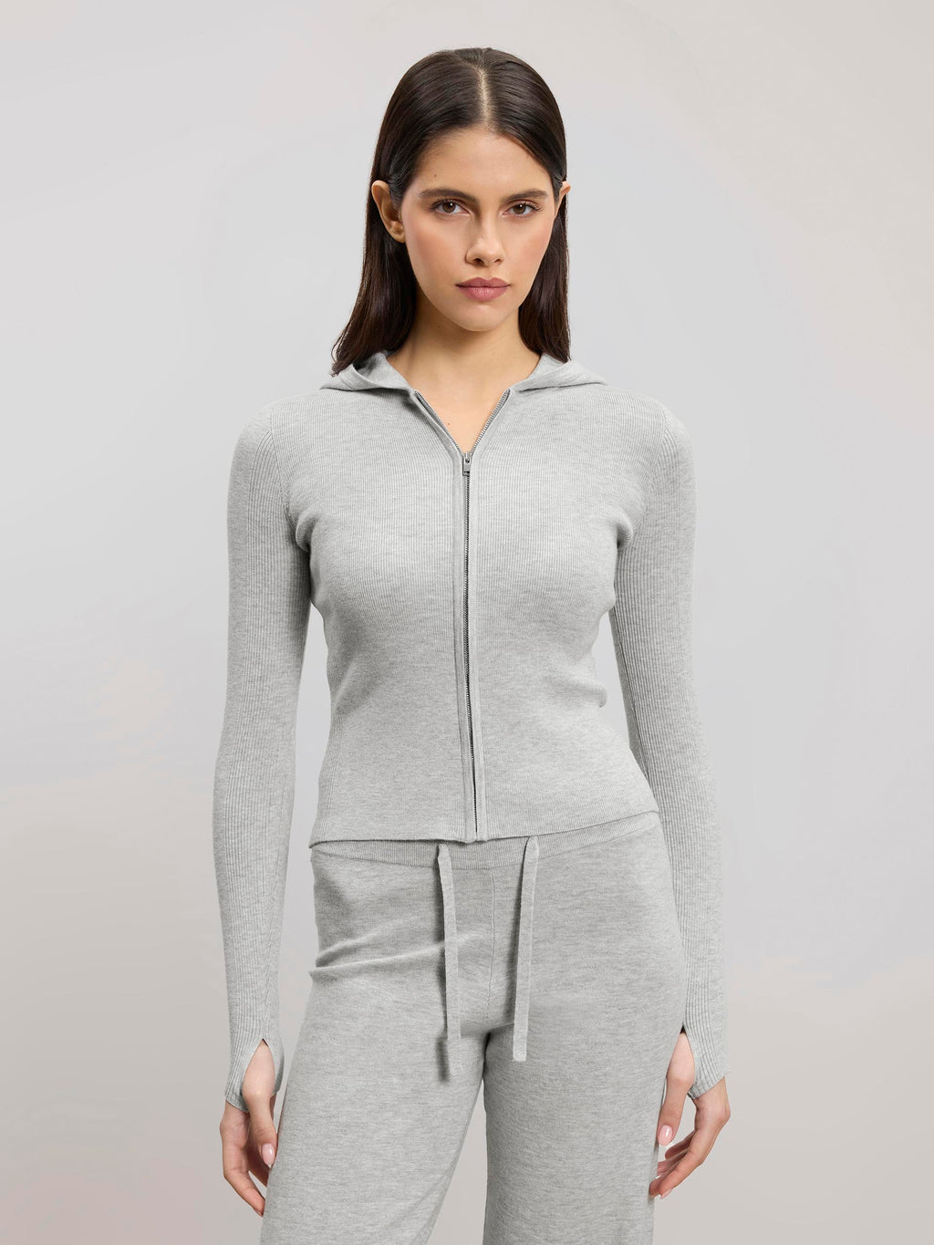 Womens Light Knit Hoodie in Marl Grey | ARNE UK