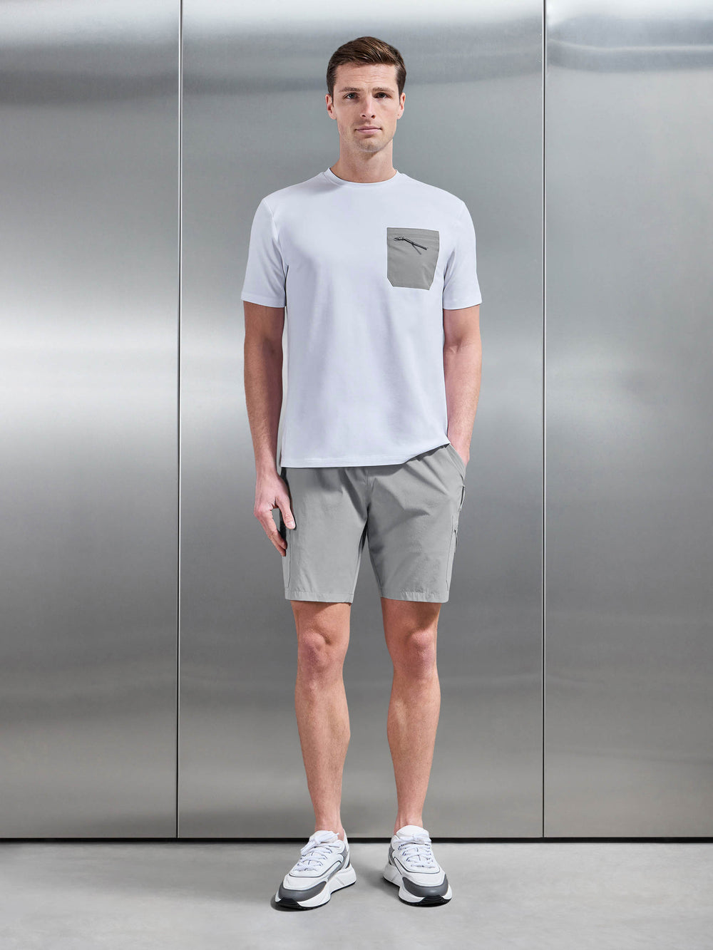 Active Cargo T-Shirt in White Mid Grey | ARNE UK