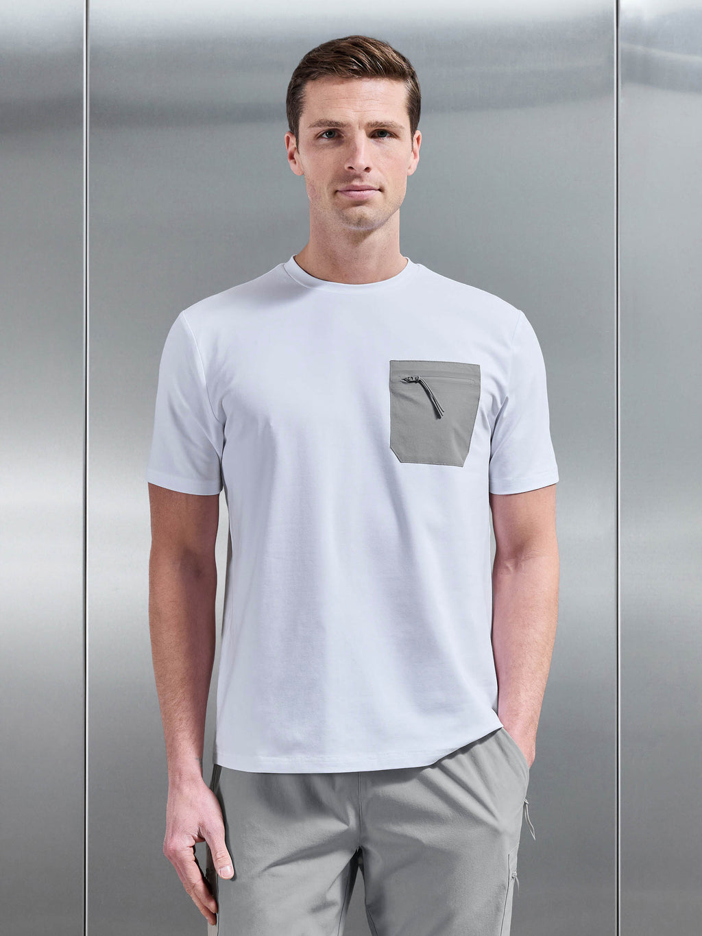Active Cargo T-Shirt in White Mid Grey | ARNE UK