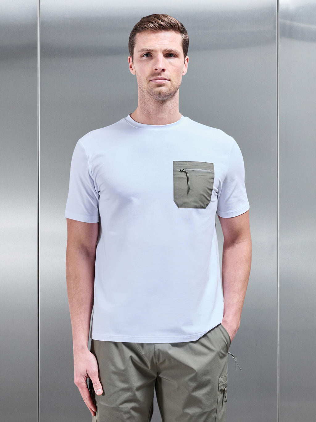 Active Cargo T-Shirt in White Olive | ARNE UK