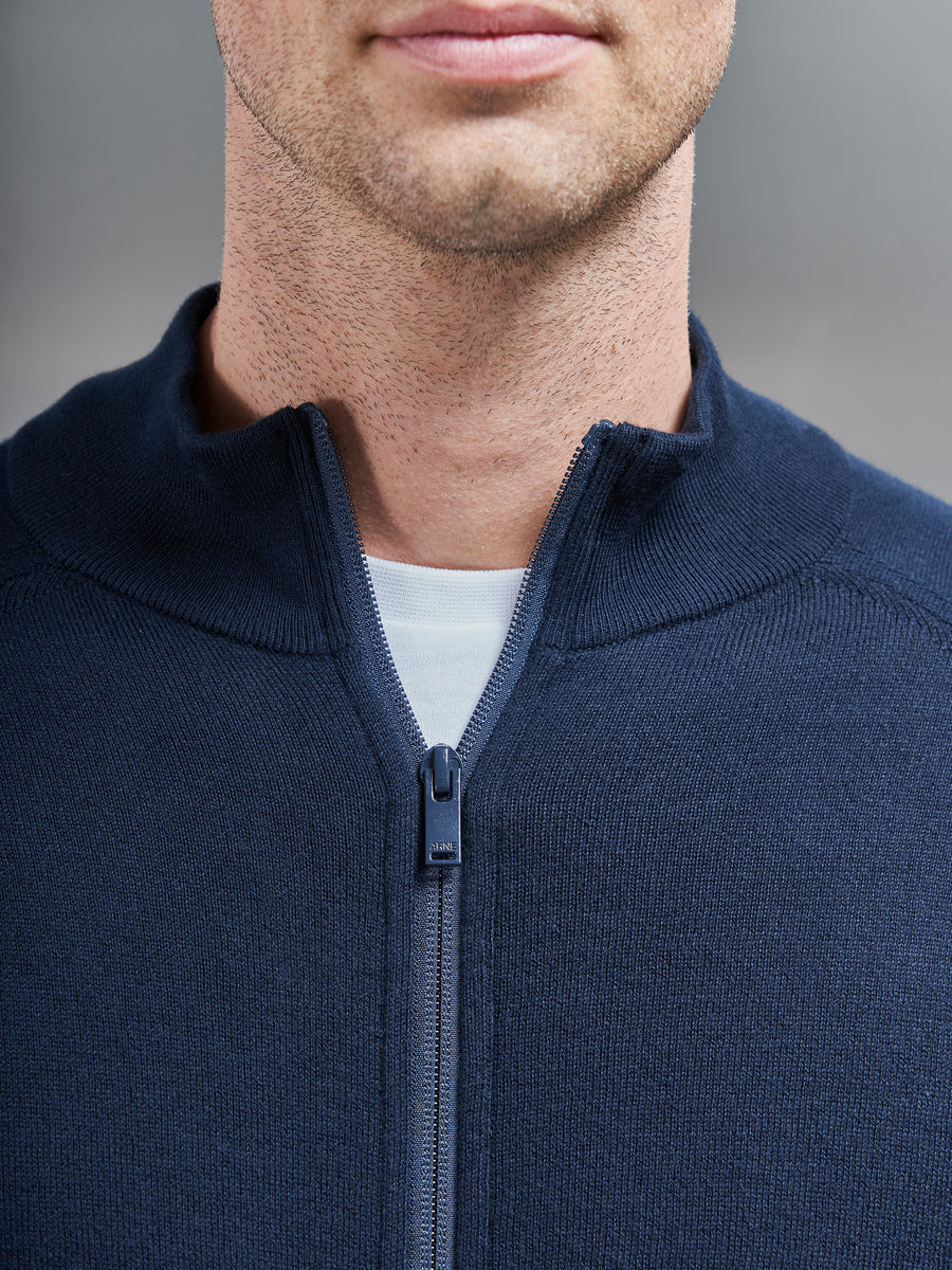 Active Knitted Zip Through Jacket in Navy | ARNE UK