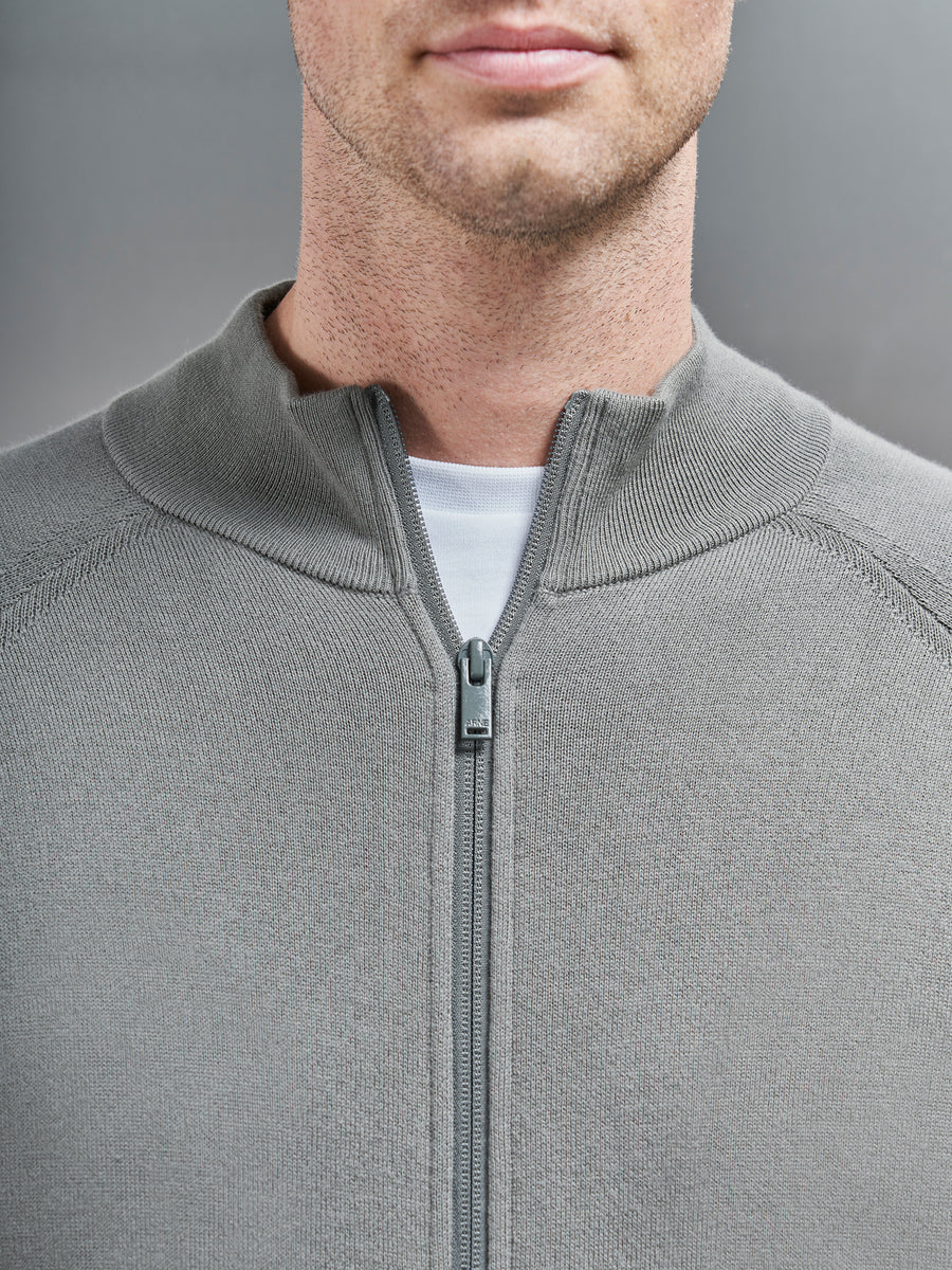 Active Knitted Zip Through Jacket in Sage | ARNE UK