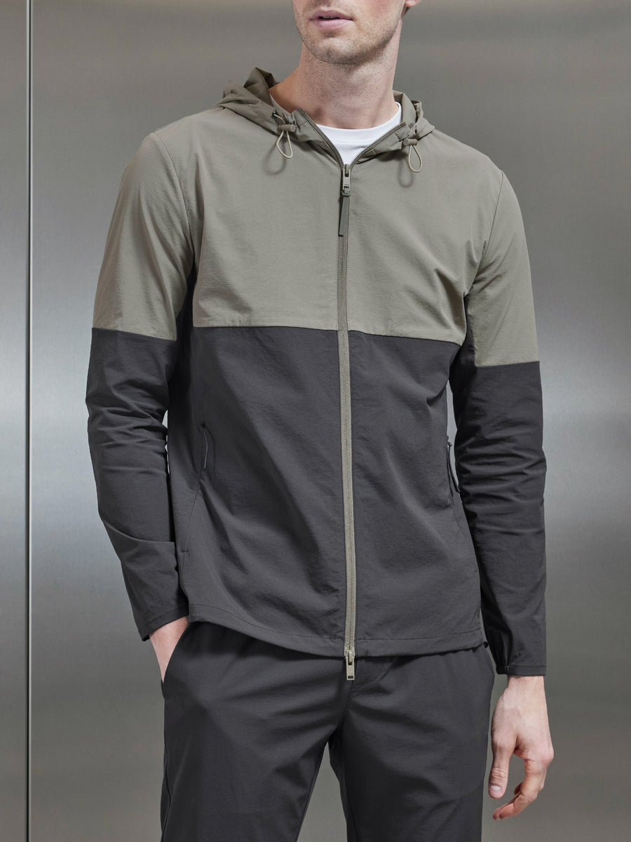 Active Technical Colour Block Windbreaker in Olive Grey | ARNE UK