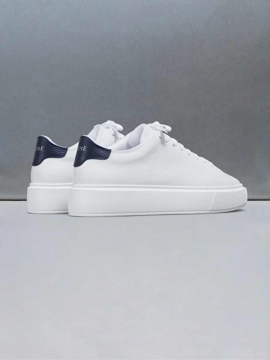 Basic Essential Leather Trainer in White Navy ARNE