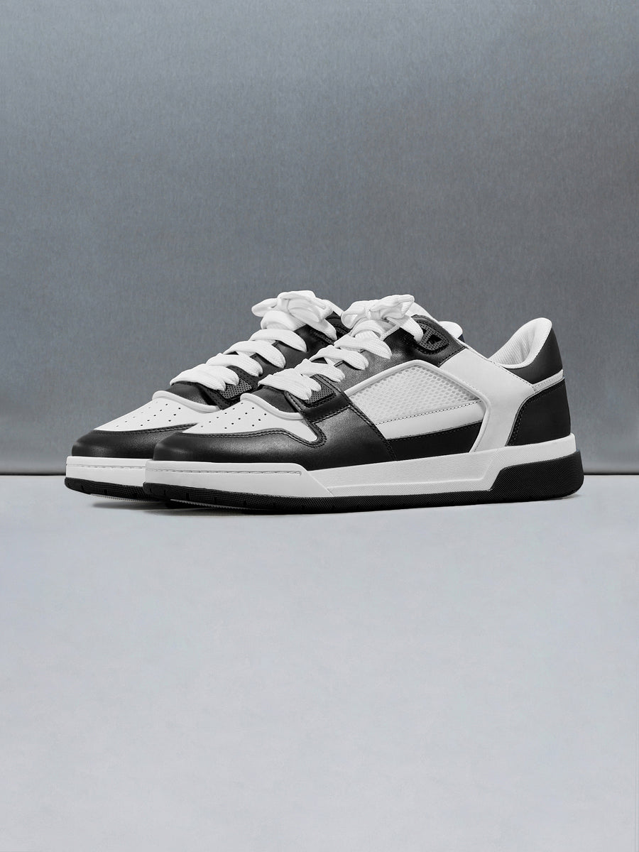 Leather Basket Trainer in White Black | ARNE UK
