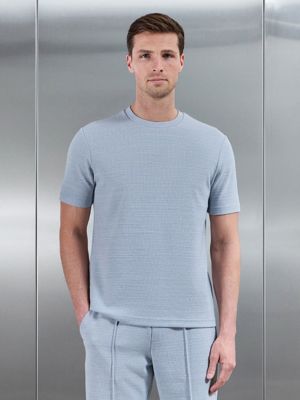 Cavour Textured T-Shirt in Soft Blue | ARNE UK