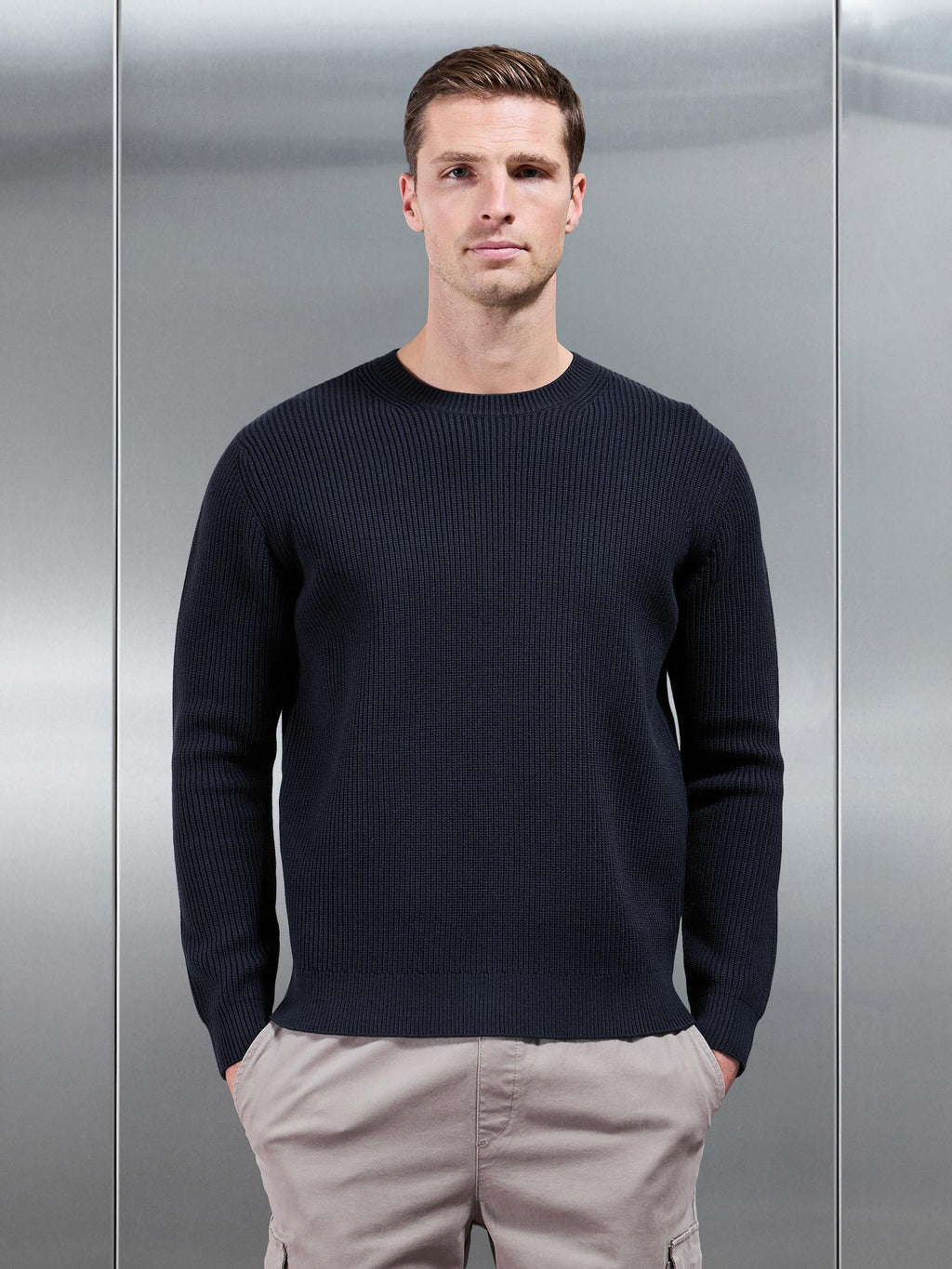 Chunky Ribbed Sweatshirt in Navy | ARNE UK