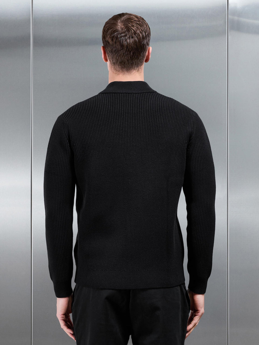 Chunky Ribbed Zip Through Jacket in Black | ARNE UK