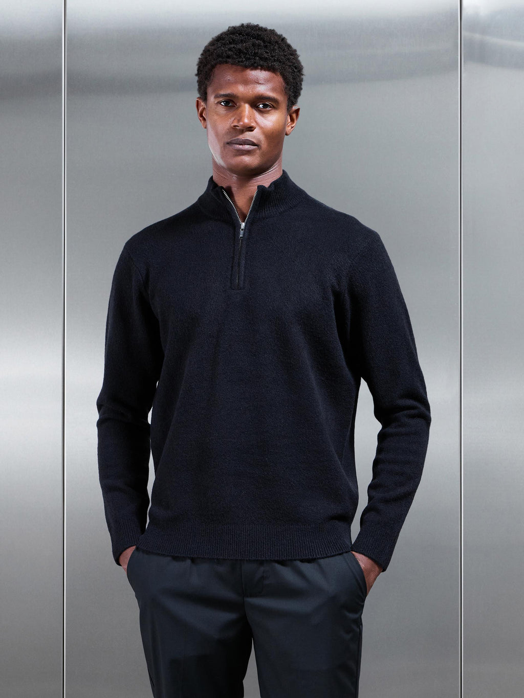 Chunky Wool Half Zip in Black | ARNE IE