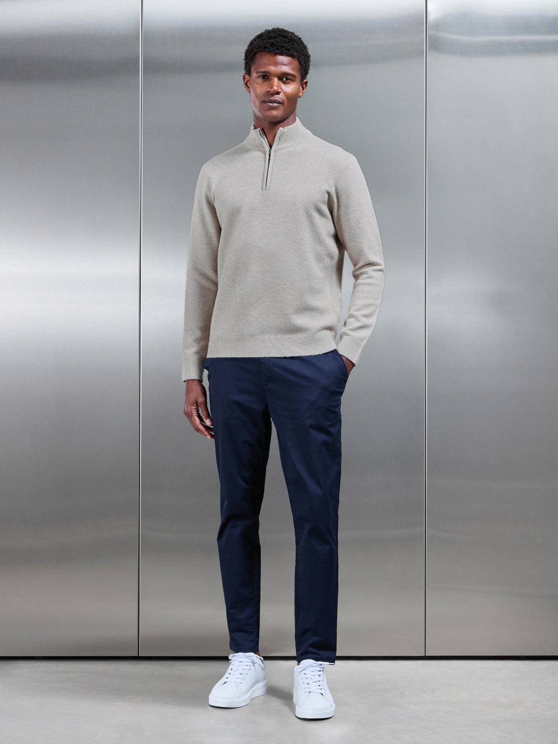 Chunky Wool Half Zip in Stone | ARNE AU