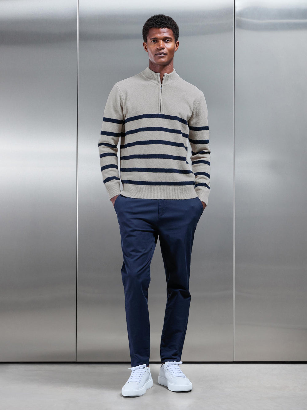 Chunky Wool Stripe Half Zip in Stone | ARNE UK