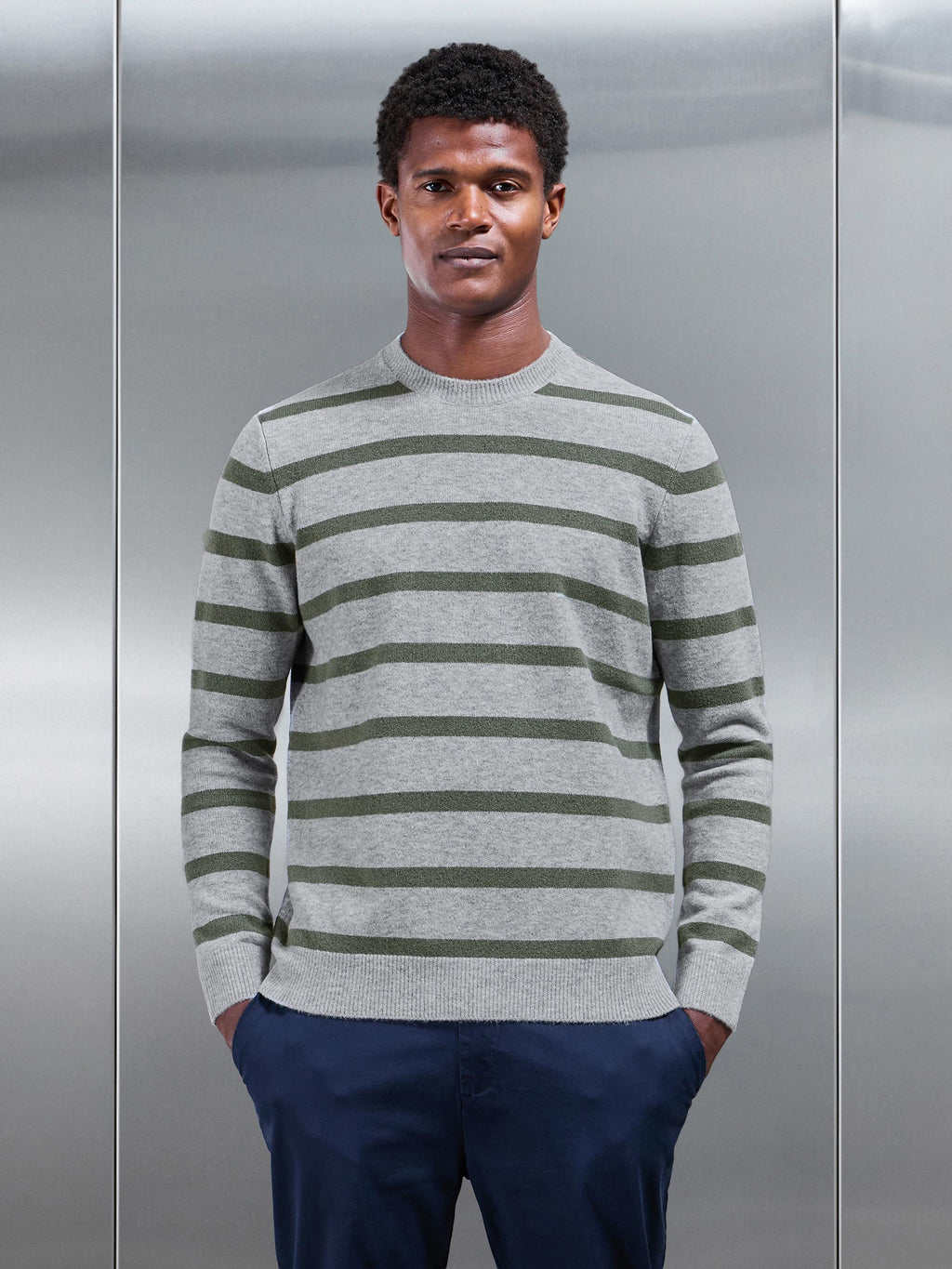 Chunky Wool Stripe Sweatshirt in Marl Grey | ARNE DE