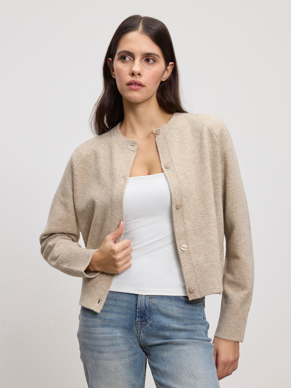 Womens Chunky Knitted Cardigan in Stone | ARNE UK