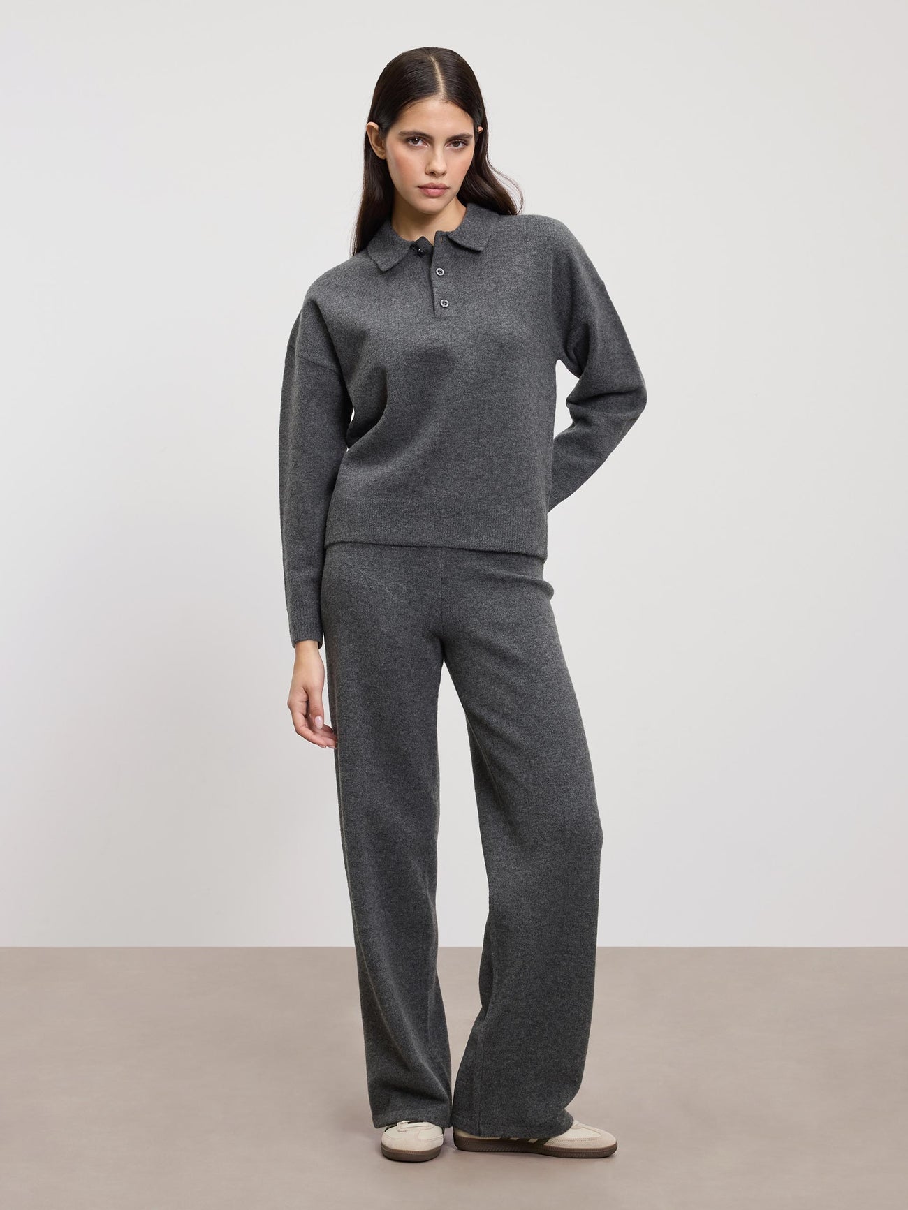 Womens Chunky Wool Polo Shirt in Charcoal | ARNE US