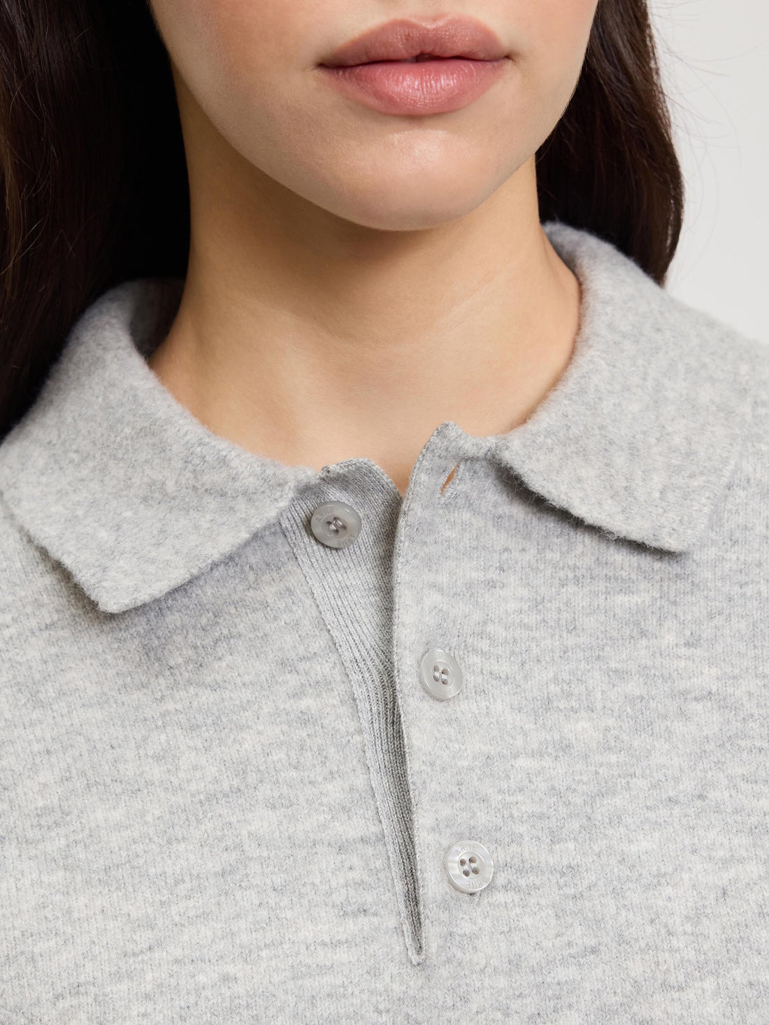Womens Chunky Wool Polo Shirt in Grey Marl | ARNE UK