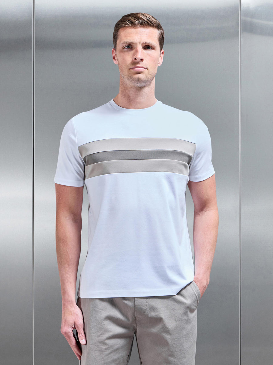 Coley Mercerised Colour Block T-Shirt in White | ARNE UK