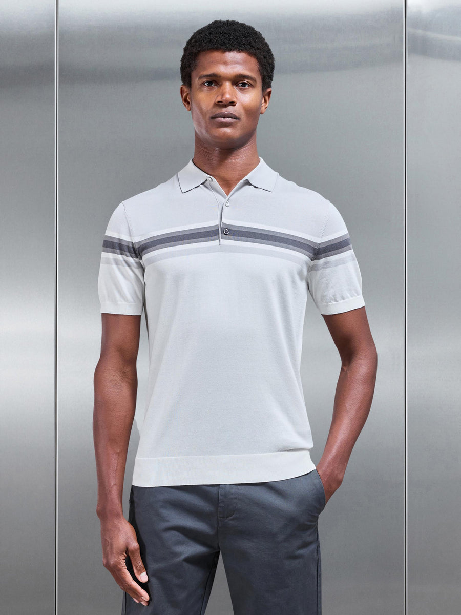 Cotton And Silk Colour Block Button Polo Shirt in Grey | ARNE UK