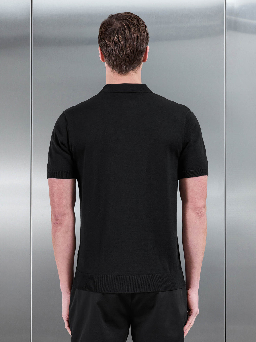 Cotton Knitted Button Polo Shirt in Black | ARNE UK