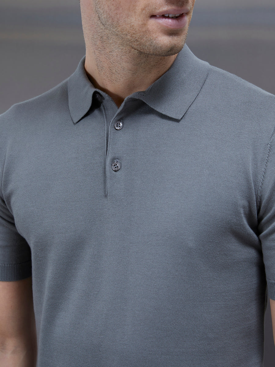 Cotton Knitted Button Polo Shirt in Sage | ARNE UK