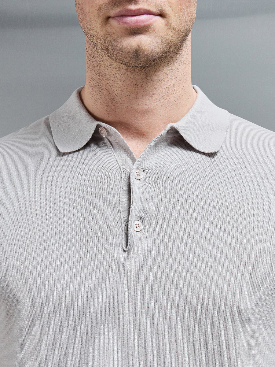 Cotton Knitted Button Polo Shirt in Stone | ARNE UK