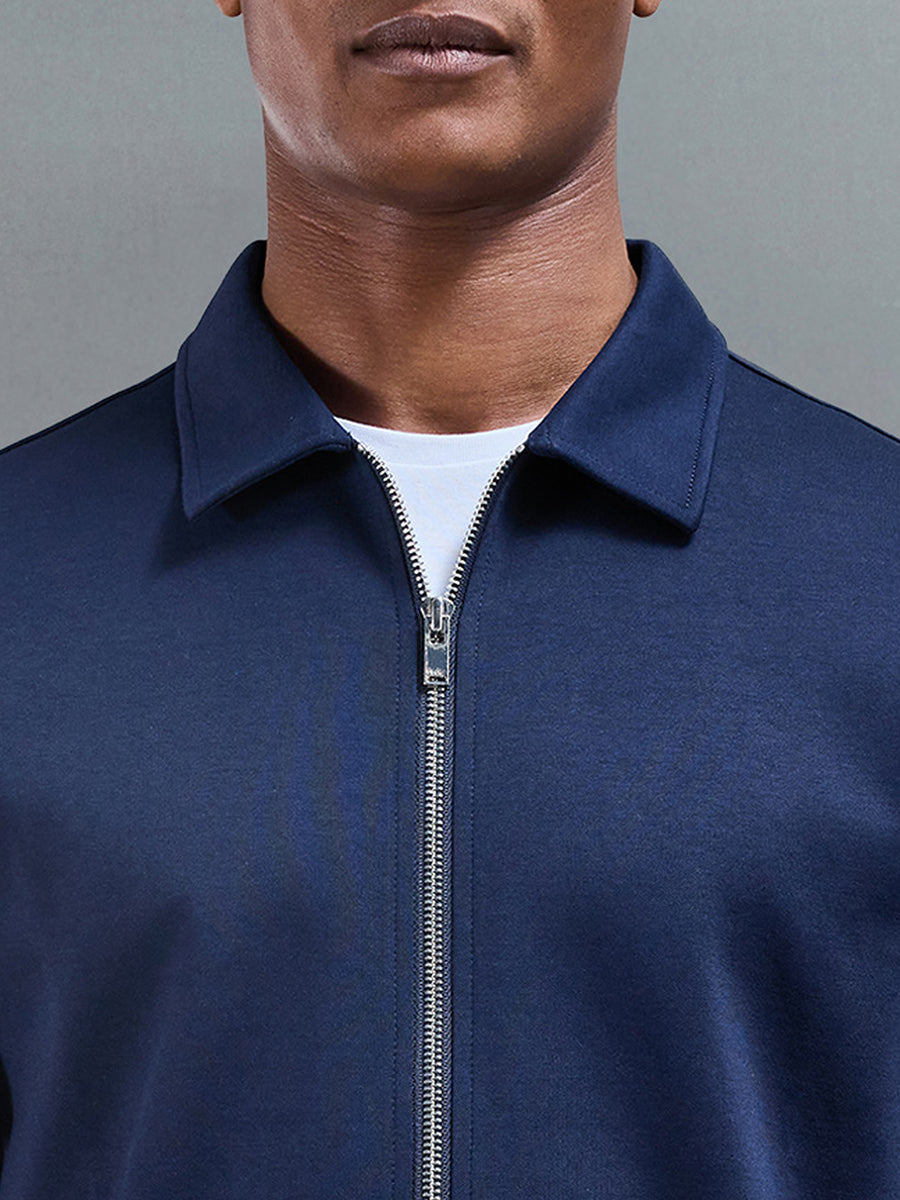 Cotton Jersey Zip Through Overshirt in Navy | ARNE UK
