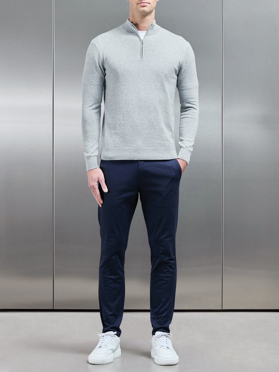 Cotton Knitted Half Zip Funnel Neck Jumper in Marl Grey | ARNE UK