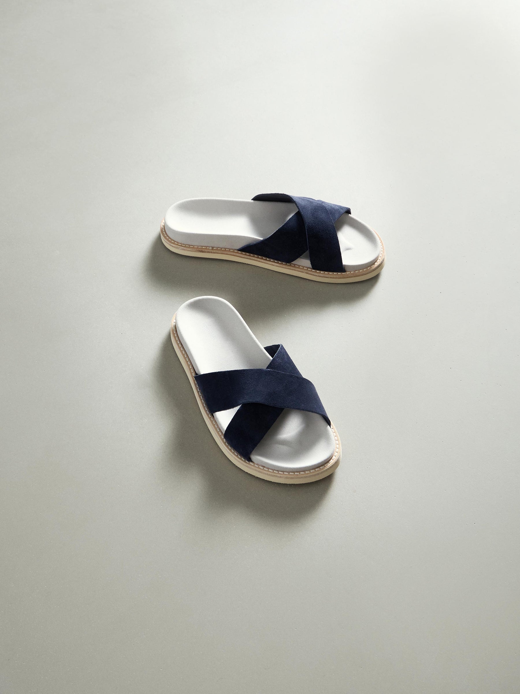 Suede Crossover Slides in Navy | ARNE UK