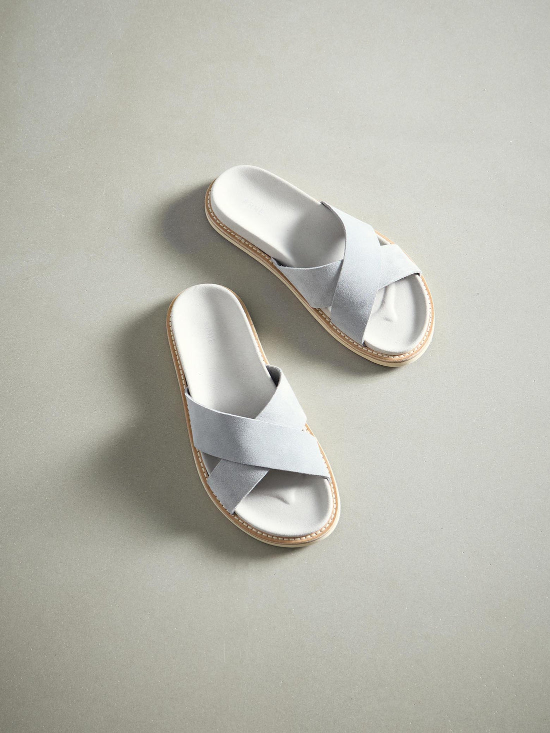 Suede Crossover Slides in Grey | ARNE UK
