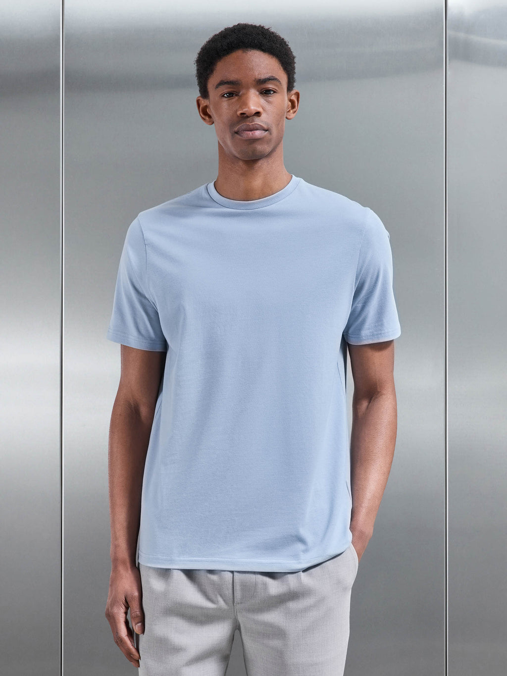 Essential Slim Fit Cotton Stretch T-Shirt in Light Blue | ARNE UK