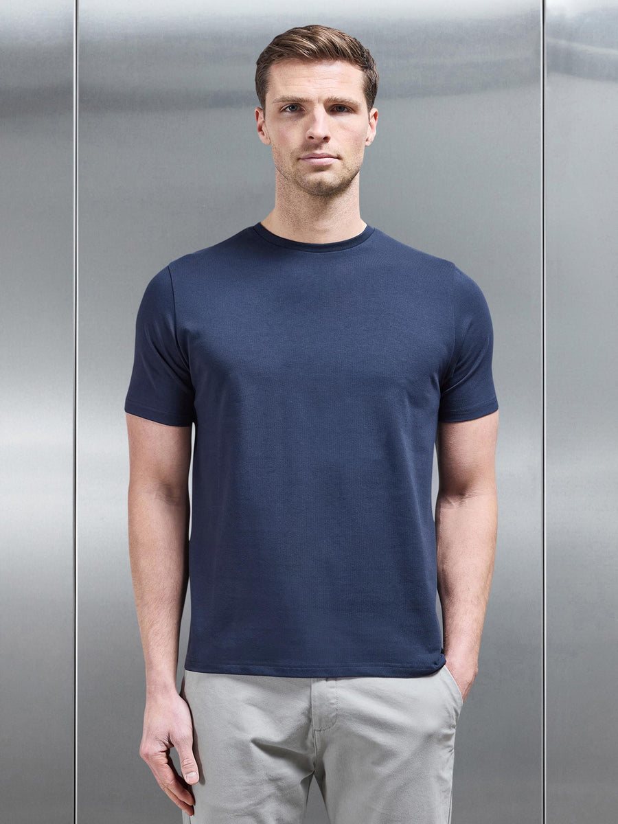 Essential Slim Fit Cotton Stretch T-Shirt in Navy | ARNE UK