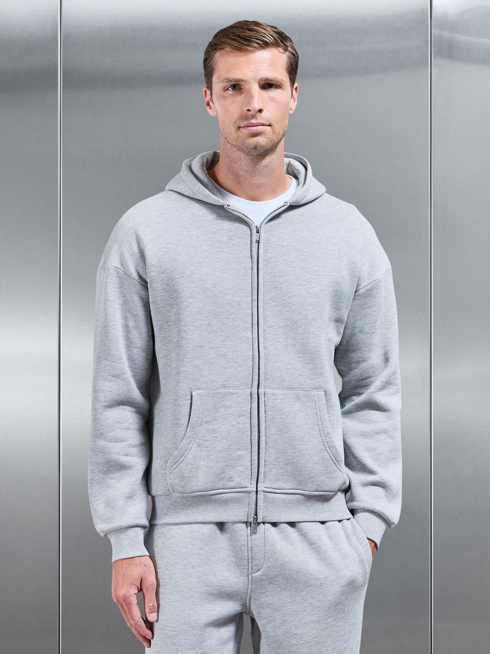 Essential Relaxed Fit Zip Through Hoodie in Marl Grey | ARNE UK