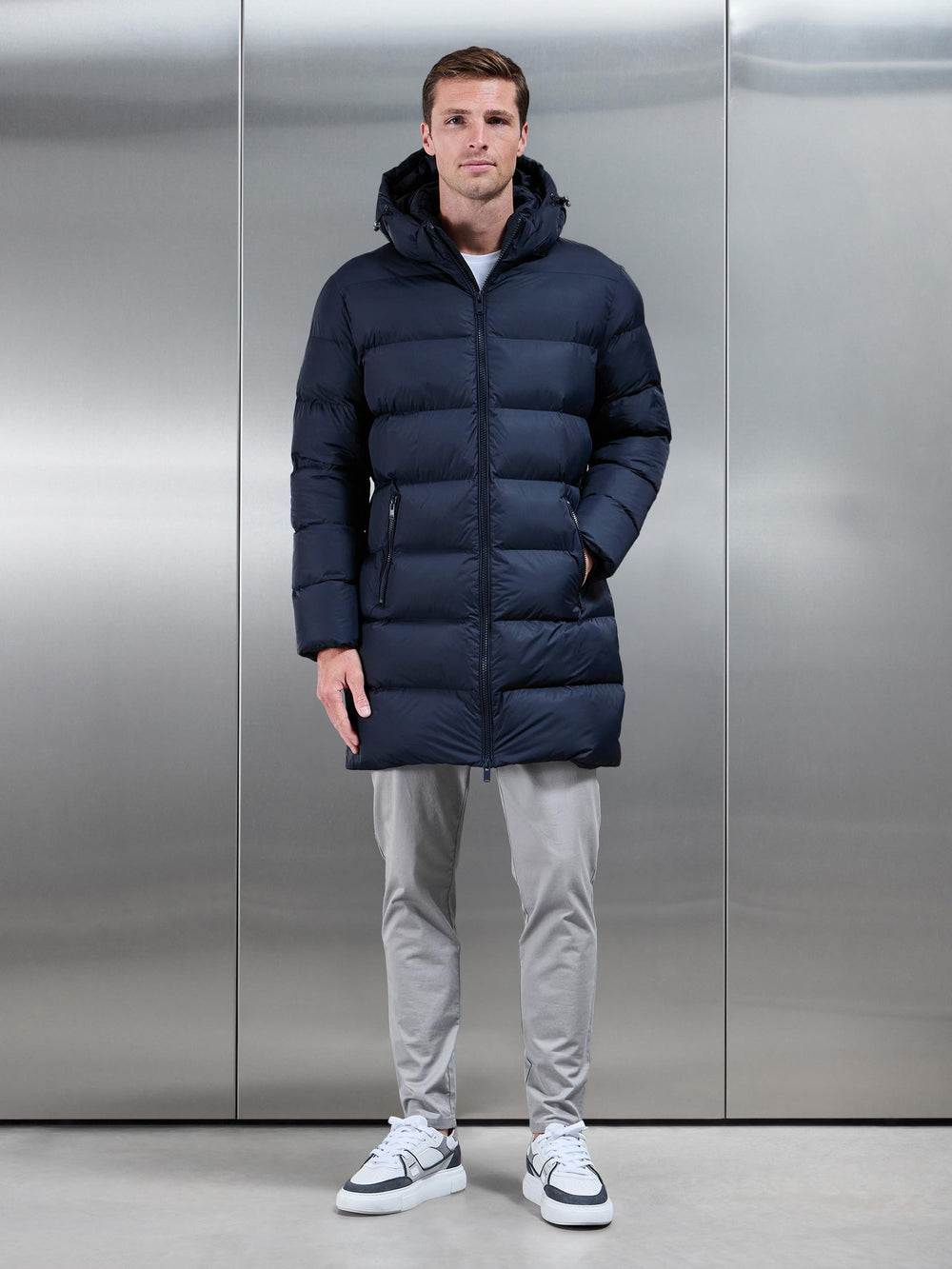 Essential Mid Length Puffer Jacket in Navy | ARNE UK