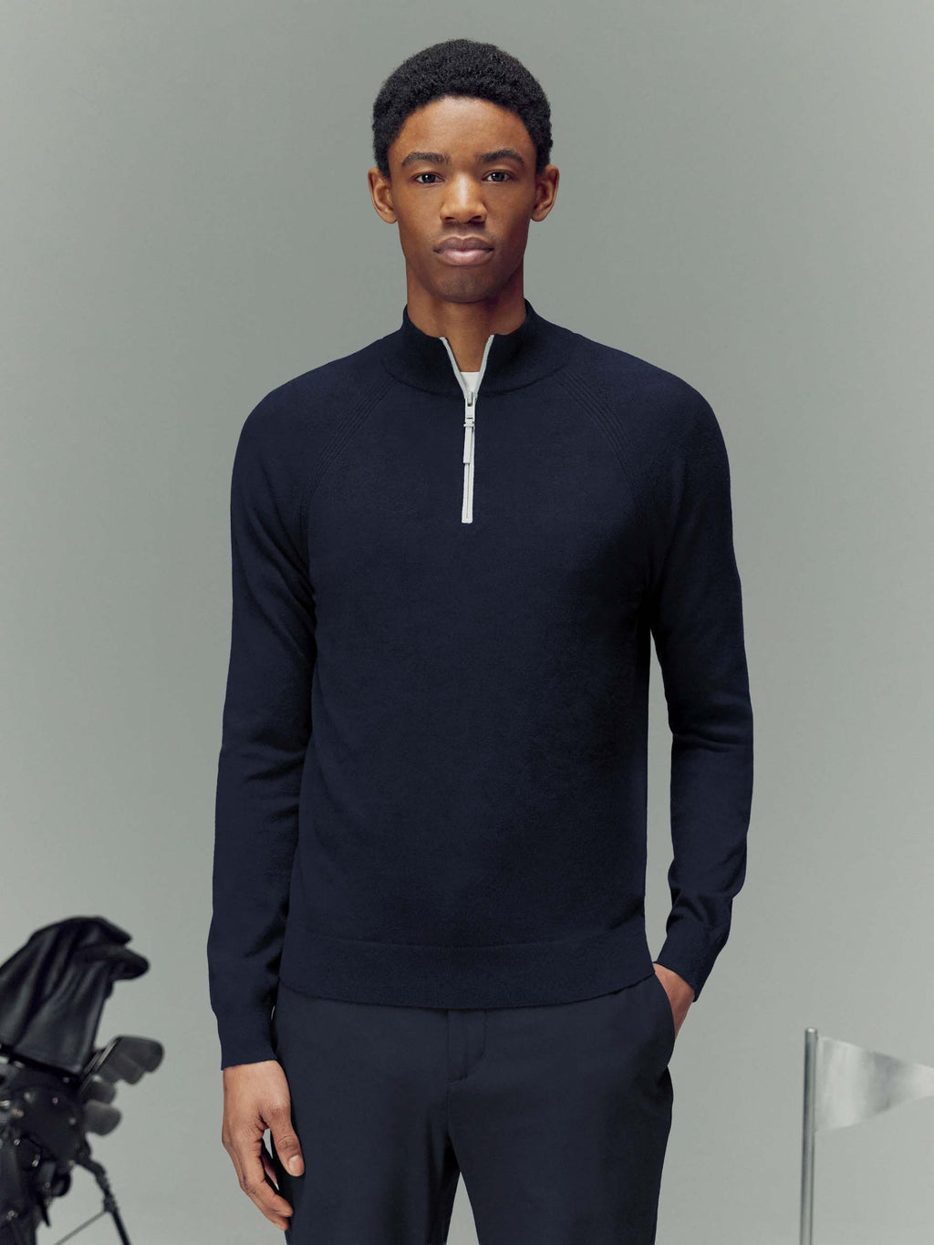 Golf Knitted Half Zip Jumper in Navy | ARNE UK