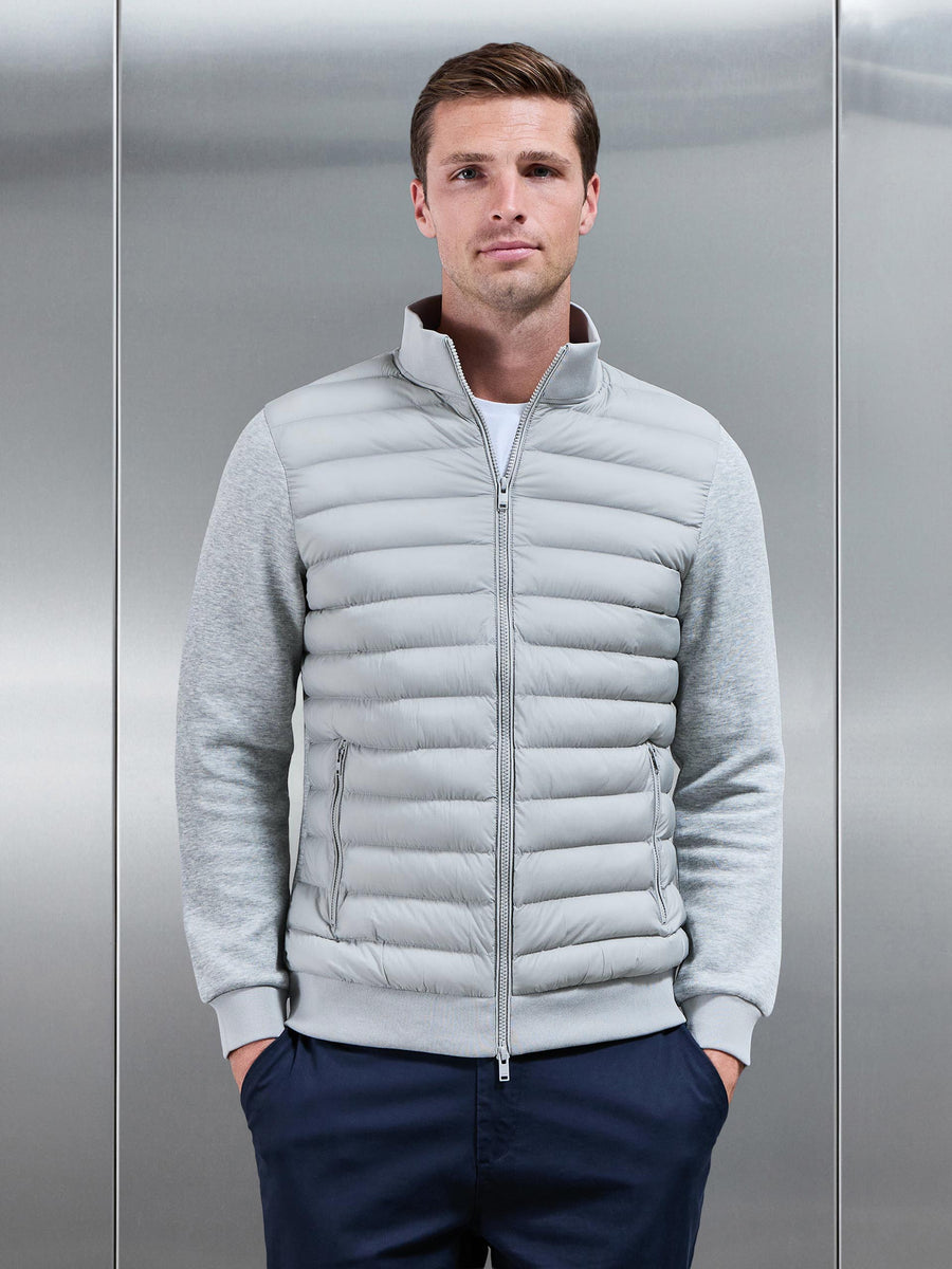 Hybrid Quilted Technical Funnel Neck Jacket in Marl Grey | ARNE UK