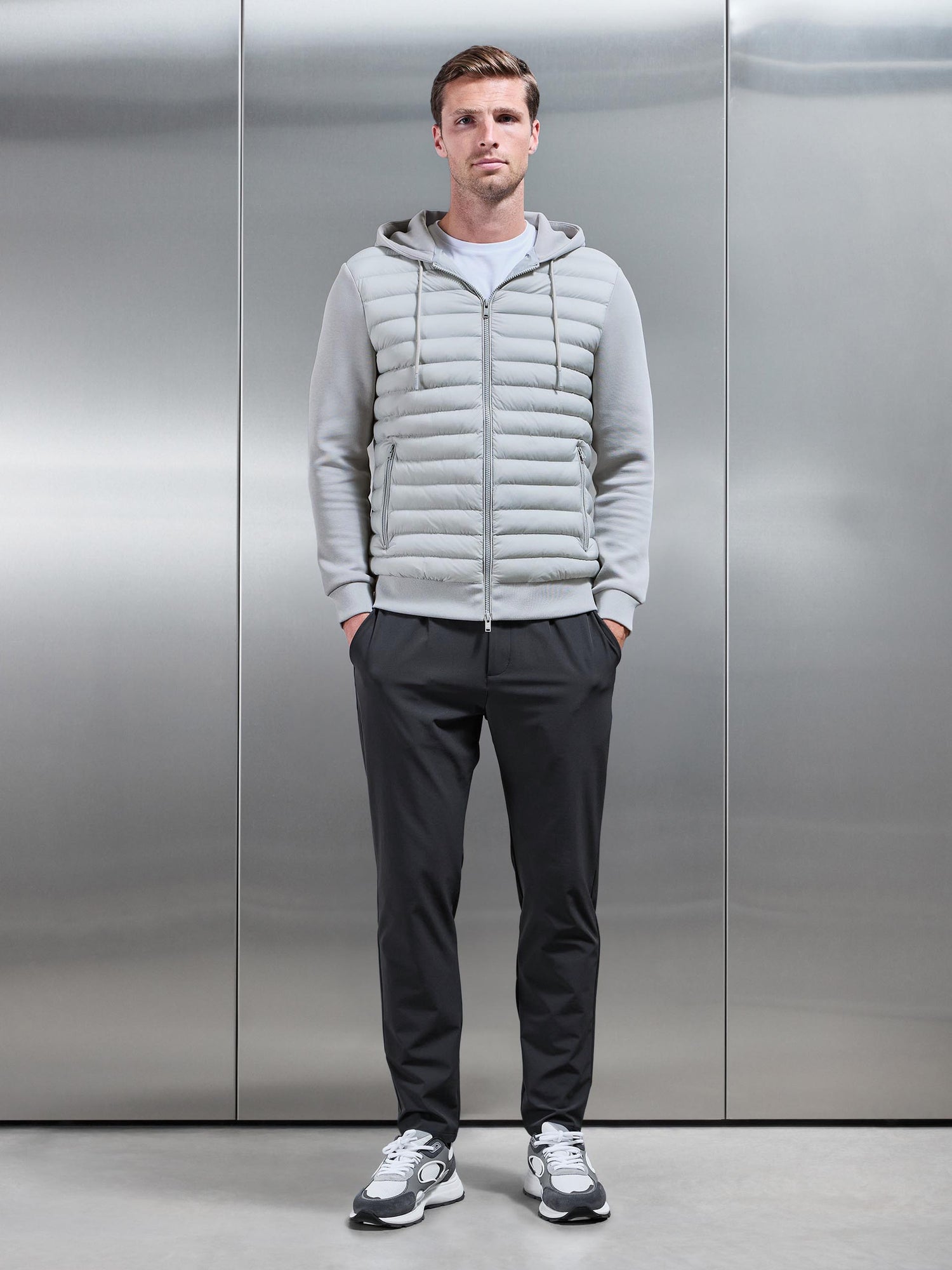 Hybrid Quilted Technical Windbreaker in Mid Grey | ARNE UK