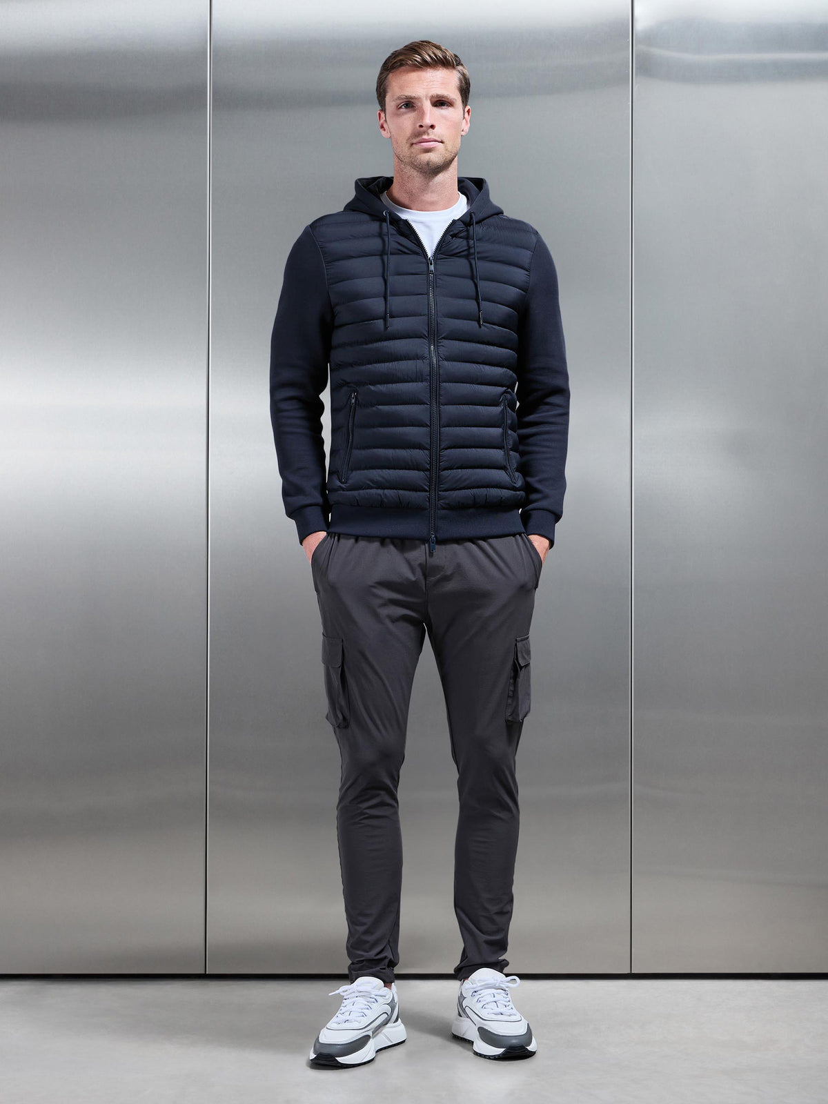 Hybrid Quilted Technical Windbreaker in Navy | ARNE UK
