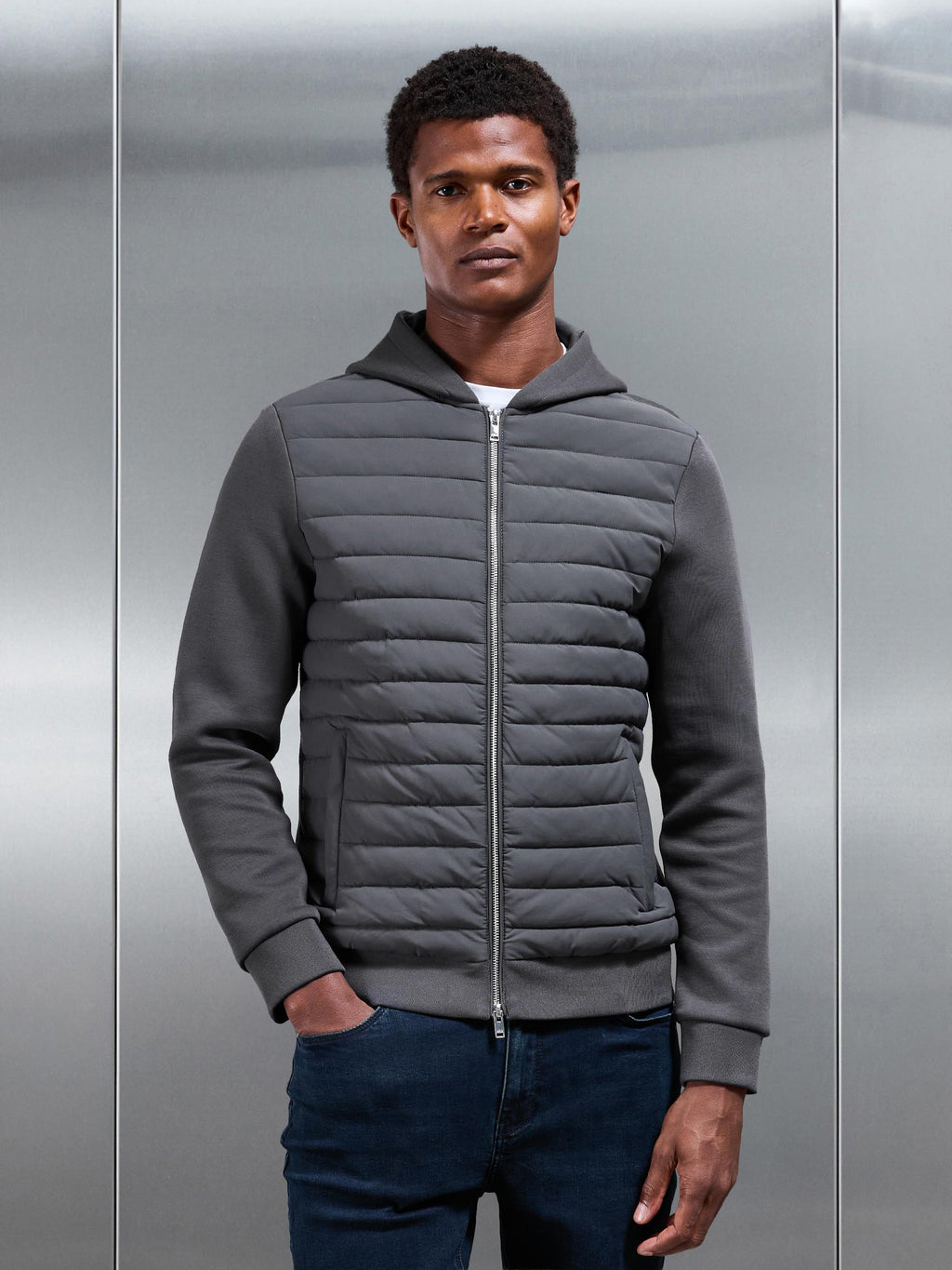 Hybrid Quilted Windbreaker in Grey | ARNE US