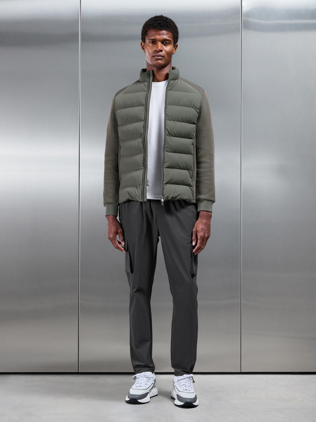 Hybrid Technical Puffer Jacket in Olive | ARNE UK