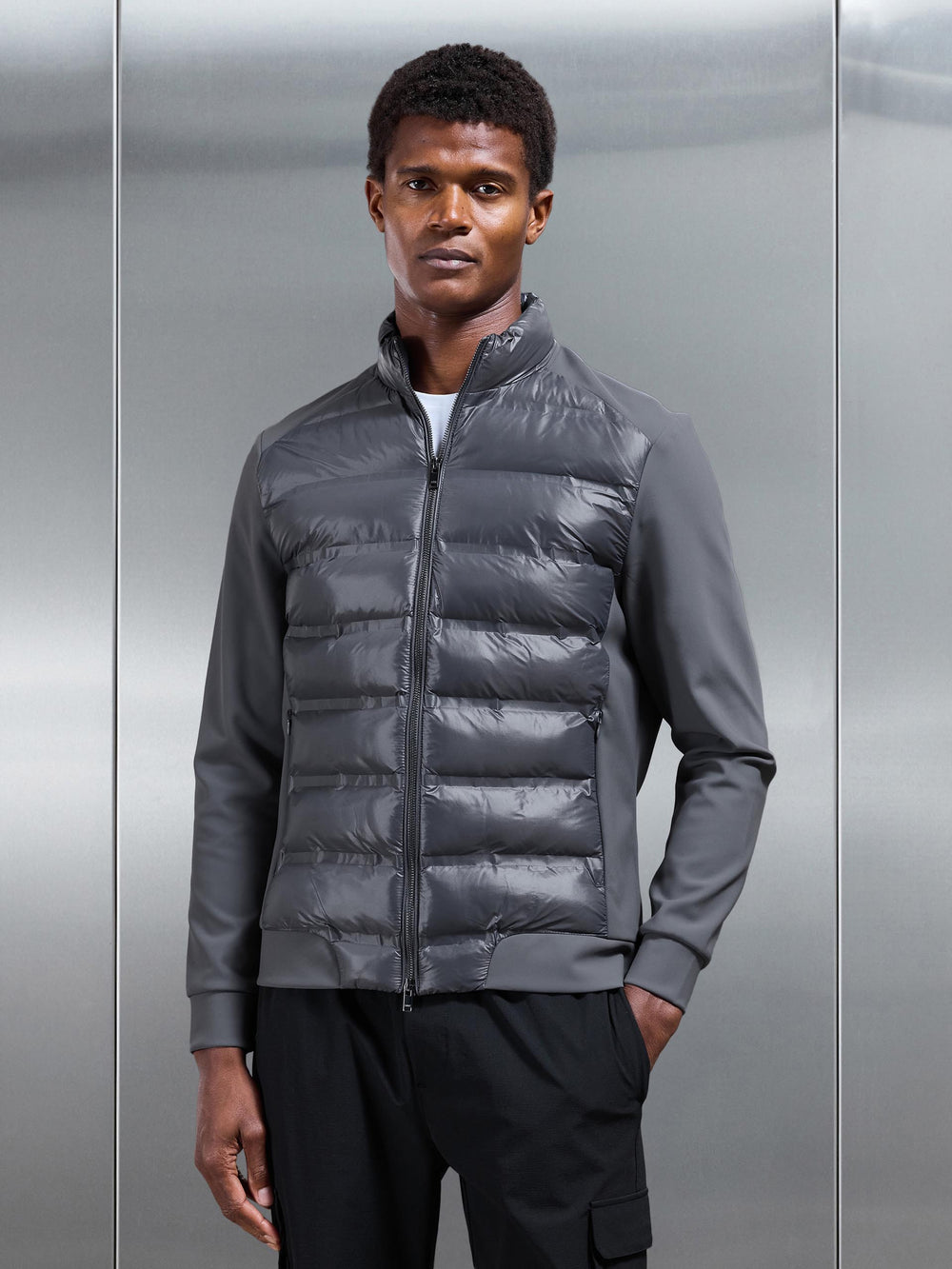 Hybrid Zip Through Puffer Jacket in Grey | ARNE UK