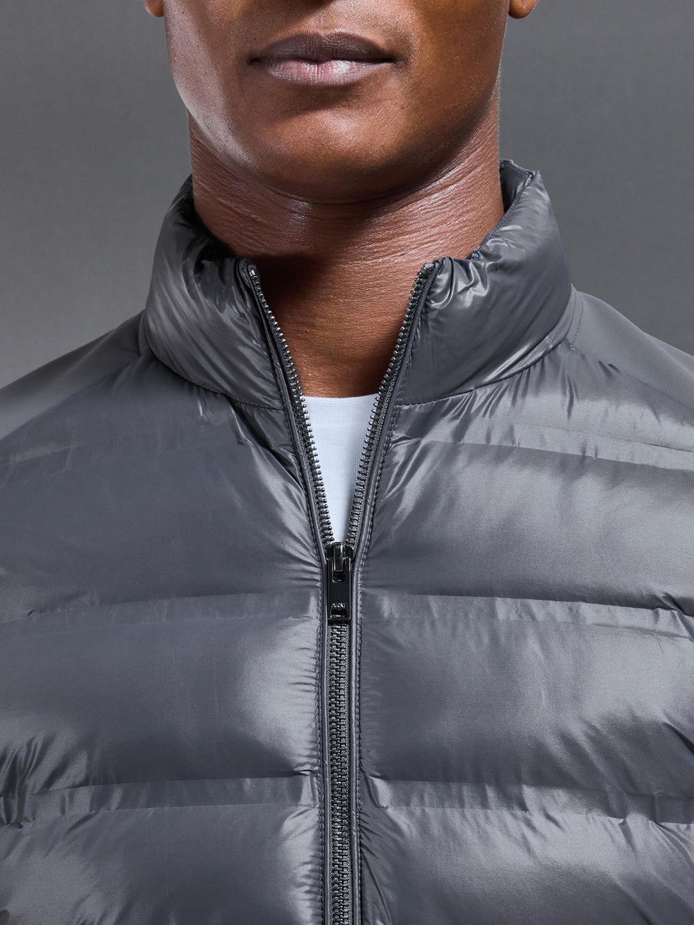 Hybrid Zip Through Puffer Jacket in Grey | ARNE UK