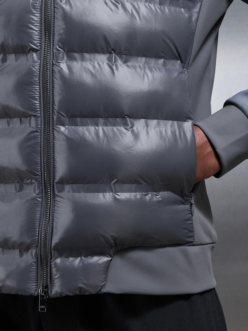 Hybrid Zip Through Puffer Jacket in Grey | ARNE UK