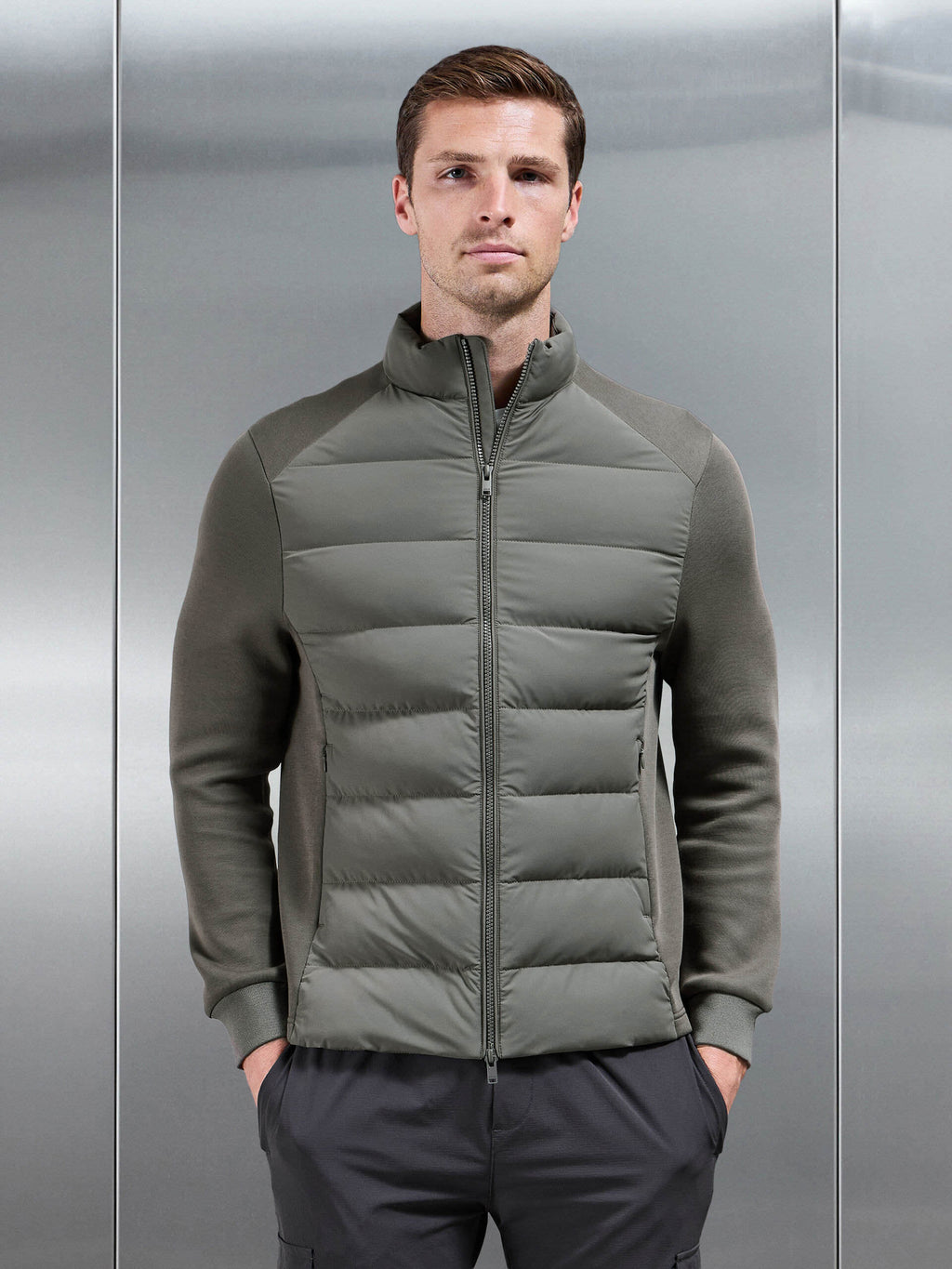 Hybrid Technical Puffer Jacket in Olive | ARNE UK
