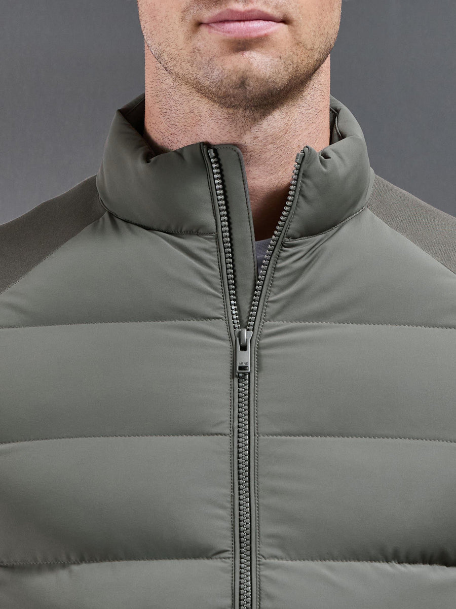 Hybrid Technical Puffer Jacket in Olive | ARNE UK