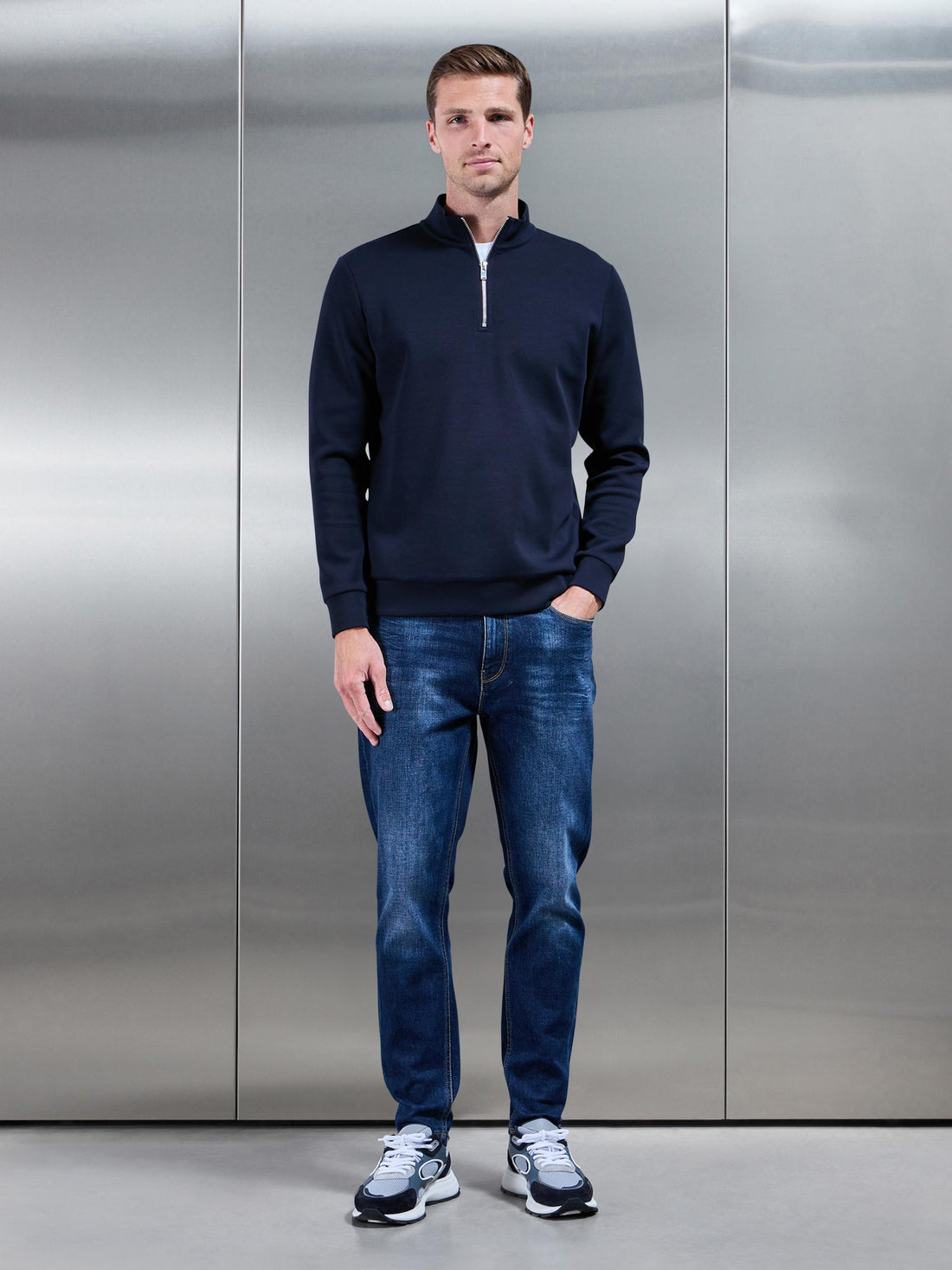 Interlock Jersey Half Zip in Navy | ARNE UK