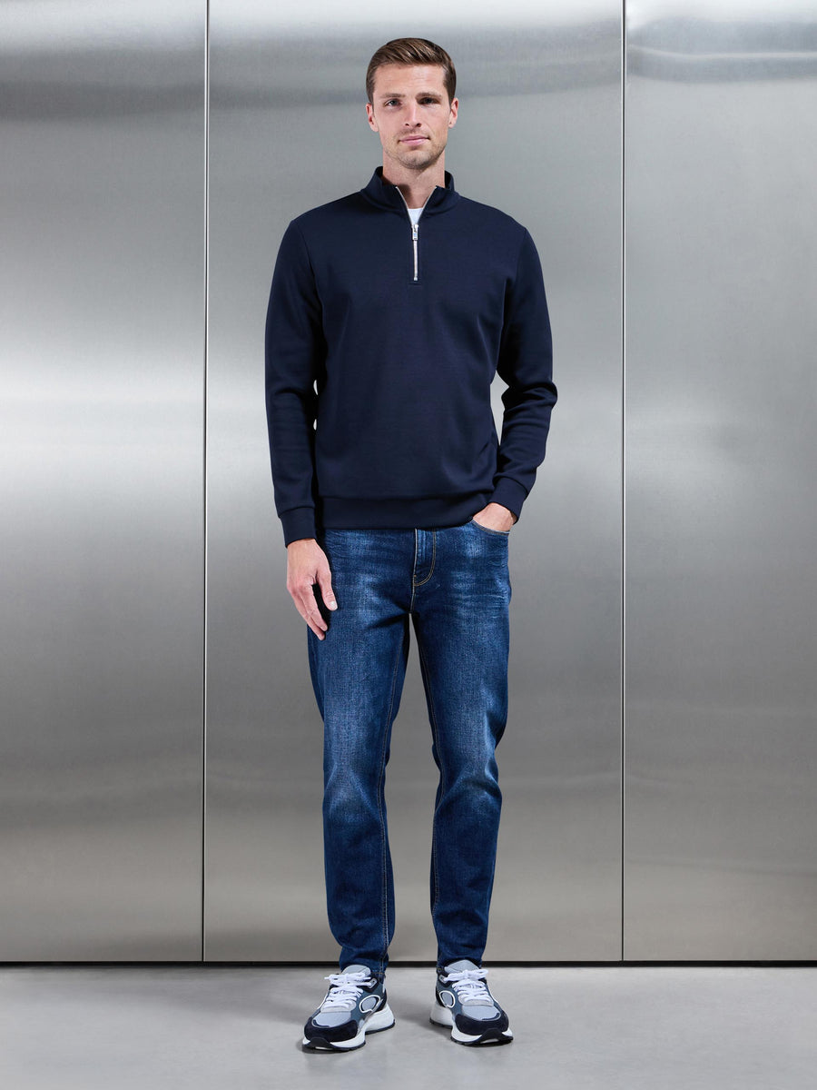 Interlock Jersey Half Zip in Navy | ARNE UK