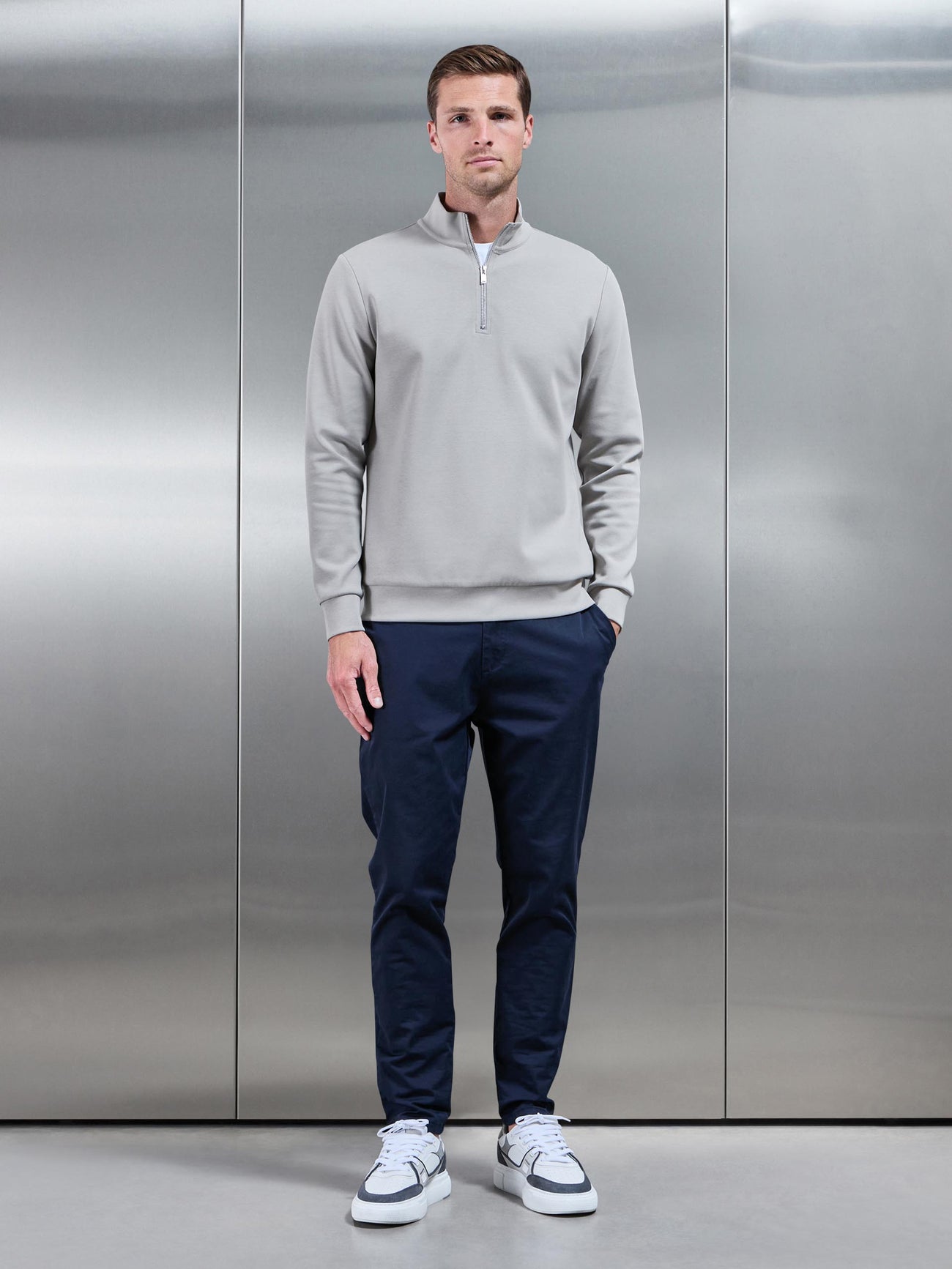 Interlock Jersey Half Zip in Stone | ARNE UK
