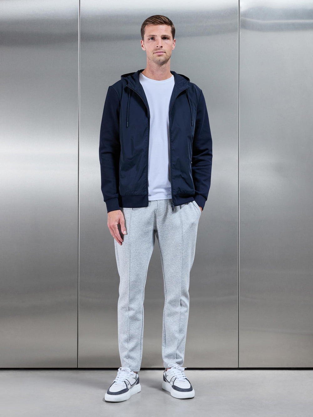 Interlock Jersey Hybrid Technical Windbreaker in Navy | ARNE UK