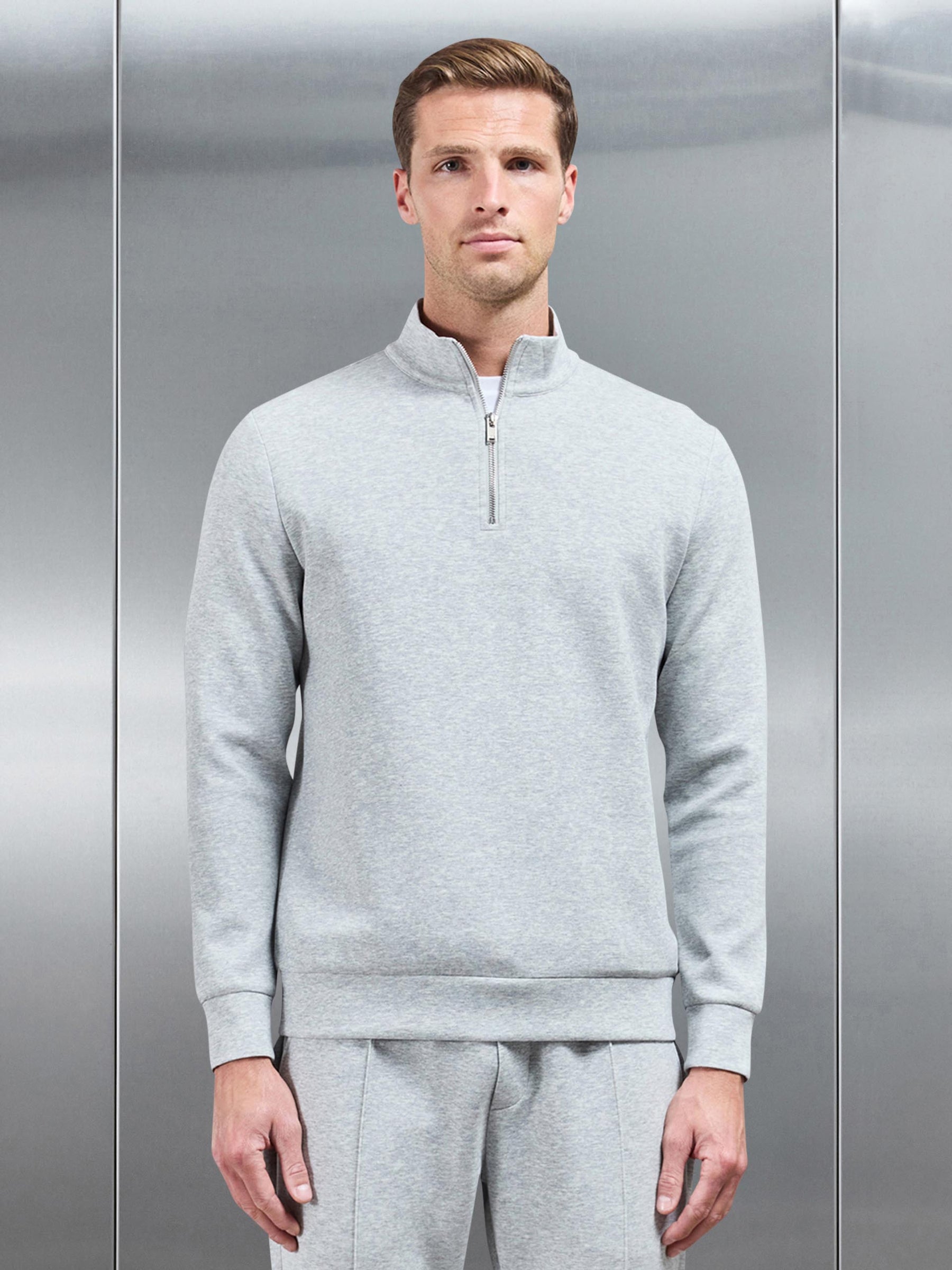 Interlock Jersey Half Zip in Marl Grey | ARNE UK