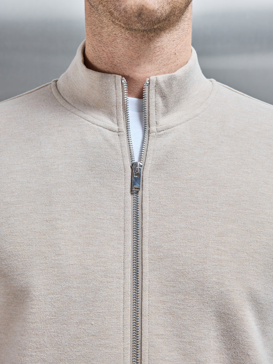 Knitted Zip Through Jacket in Stone ARNE